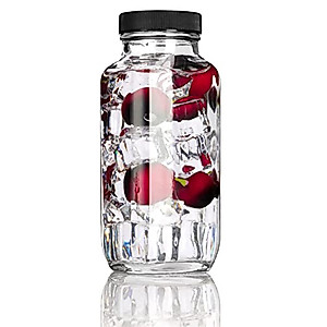 JUVITUS 8 oz Clear Thick Plated Glass French Square Bottle Jar with Lid (2 Pack) Perfect for Home, Travel, Juicing, Kombucha