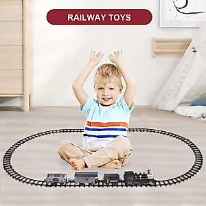 LEYI Classic Train Set Toys with Sound and Light Round Tracks Railway for Under Christmas Tree Battery Operated Train Toys Christmas Birthday Gifts for Boys and Girls 4 Cars 10 Tracks