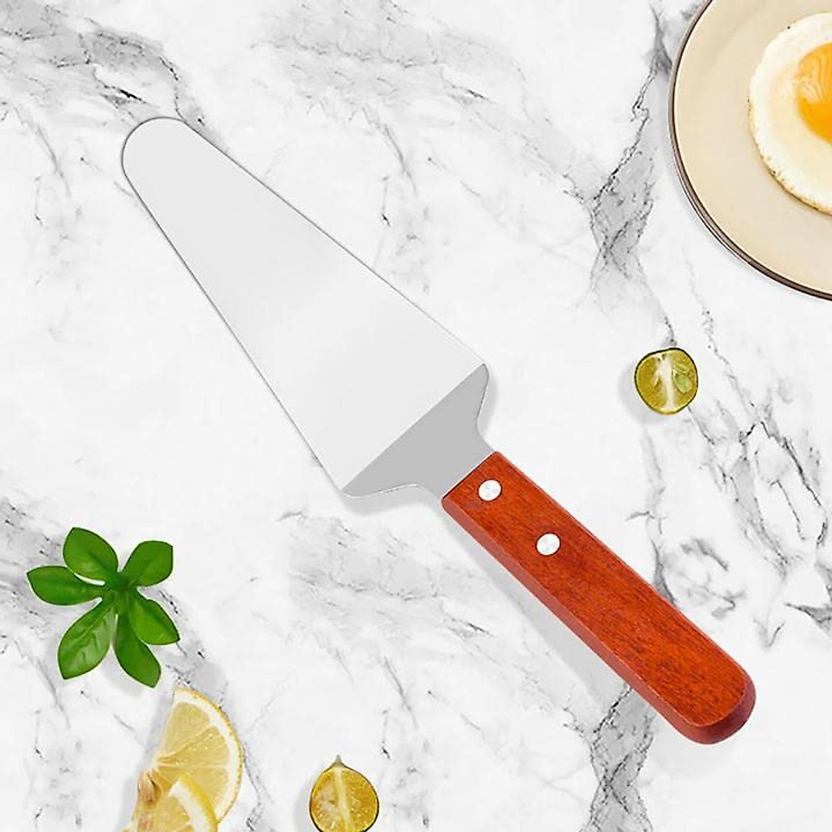 MBBITL 10x Pie Server Cake Holder Transfer Triangular Spade Spatula for Pizza Cake Baking Wood Wooden Handle Shovel Stainless Steel