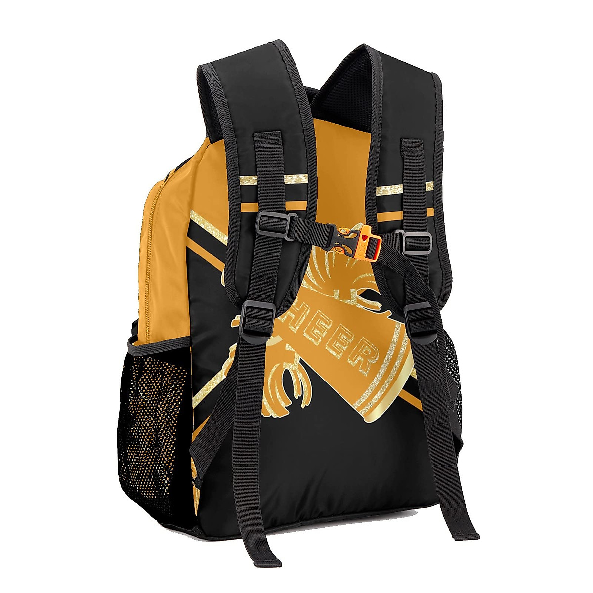 BigBigift Customized Cheer Yellow Black Cheerleaders Waterproof Backpack with Name for Hiking Camping Picnic 12.2(L)x5.9(W)x16.5(H)inch