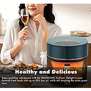 Transonic 1200W Air Fryer Oven 3.5 Quart Non Toxic Non Stick Easy Cleaning Borosilicate Glass Basket, 8 Cooking Presets, Touch Digital Controls
