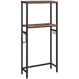 HOOBRO Over The Toilet Storage, 2-Tier Over Toilet Bathroom Organizer Shelf, with Toilet Paper Holder and Hooks, Sturdy and Durable, for Bathroom, Toilet, Rustic Brown and Black BF49TS01