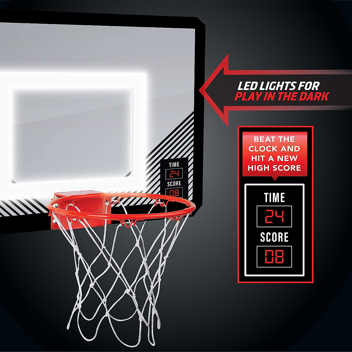 Black Series The LED Light-Up Basketball 18 Inch Hoop Sports Game with Mini Ball for Indoor/Outdoor Play During The Day or Night -Slam Dunk Approved