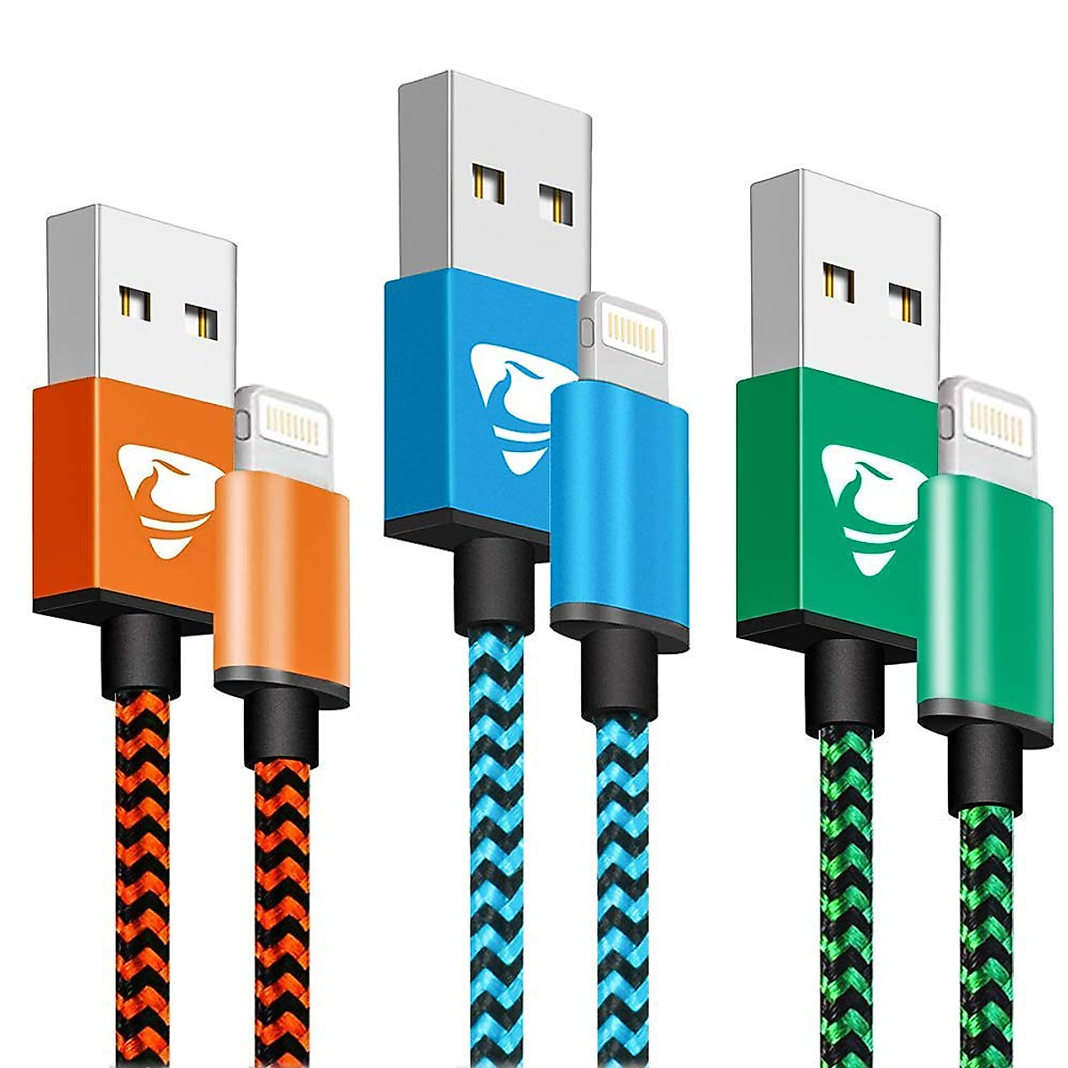HDIIAOZ Phone Charger Founus Fast Charging Cable 6FT 3 Pack Nylon Braided High Speed Charging Cord Compatible with iPhone Xs X 8 8 Plus 7 7 Plus 6s 6s Plus 6 6 Plus iPad iPod Nano-(Blue,Orange,Green)