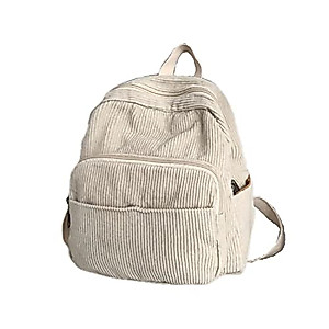 MININAI Aesthetic Backpack Mini Classic Corduroy College Backpack for Women Cute Retro Grunge Backpack Casual Daypack (One Size,White)