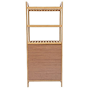 3-Tier Bamboo Laundry Hamper Cabinet Organizer Floor Stand Bathroom Storage Shelf Cabinet with Tilt Out Laundry Basket Dirty Clothes Bag for Laundry Room Bathroom Bedroom Closet