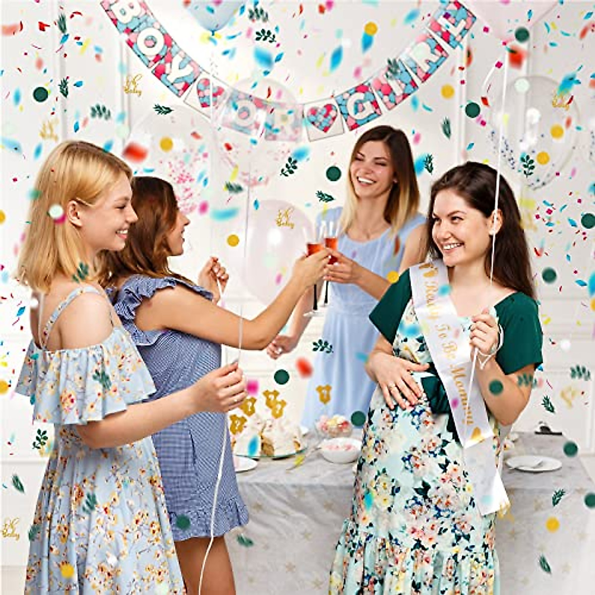 400 Pieces Baby Shower Confetti Sage Greenery Baby Gender Reveal Confetti Table Scatter Confetti with Eucalyptus, Gold Baby Letter, Sprinkles Confetti for ​wedding Birthday Party Decor