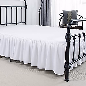 xuan dian Bed Skirt Queen Size Ruffled Bed Skirt with Split Corners, 14 Inch Drop Dust Ruffle Bed Skirt with Platform, White