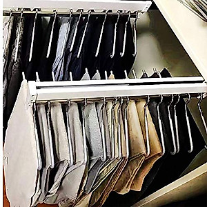 Pull-Out Closet Valet Rod, Adjustable Wardrobe Clothing Rail Top Mount Wardrobe Rack,White,300mm