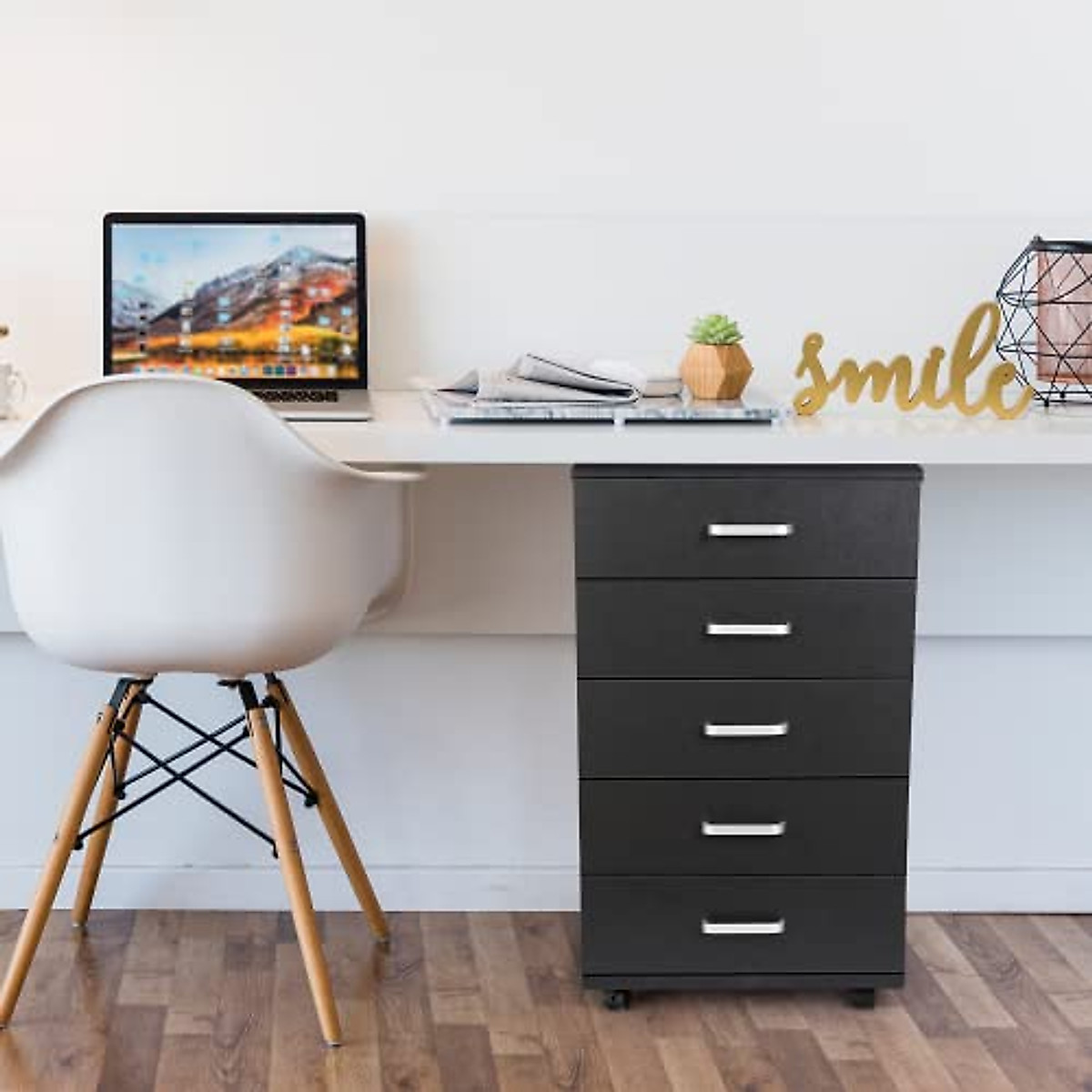 TUSY 5 Storage Drawers, Dresser with Cabinet Storage, Mobile Chest of Drawers for Bedroom,Home Office, Living Room