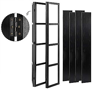 MyGift 4-Panel Open Bookcase Black Wood Room Divider with 4 Shelves