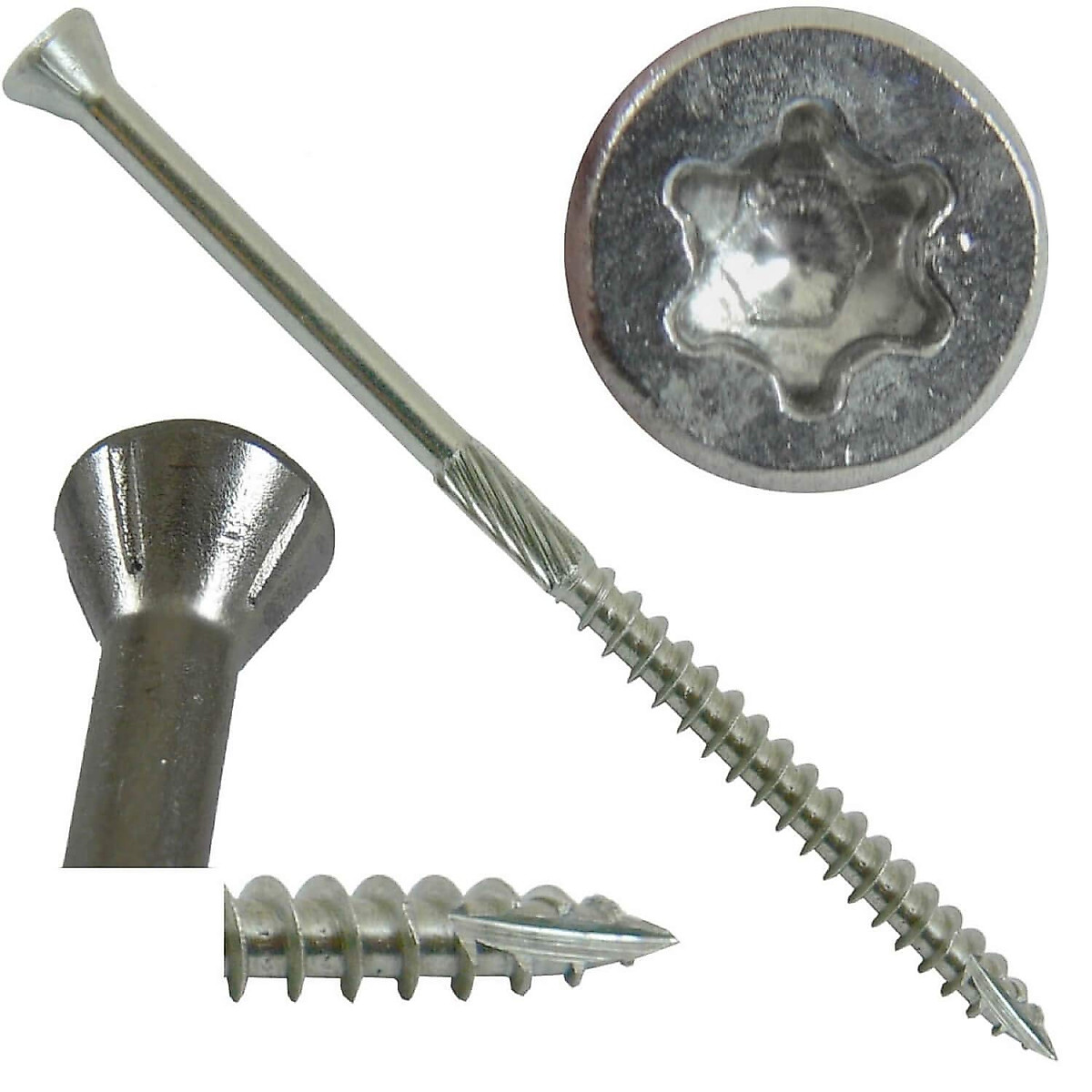 #9 x 4 Silver Star Stainless Steel Trim Head Screw Torx/Star Drive Head - Stainless Steel Trim Head Wood Screws - (1 Pound - 65 Approx. Screw Count)