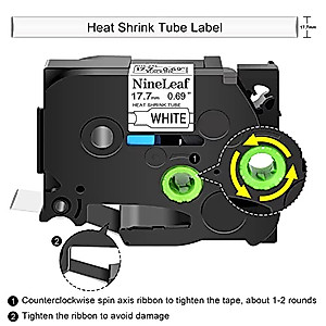 NineLeaf Black on White Heat Shrink Tubes Label Tape Compatible for Brother HSe-241 HSe241 HS241 HS-241 use for P-Touch PT300 ST1150 PT1750 Label Maker - 17.7mm (0.69inch) x 1.5m (4.92ft)