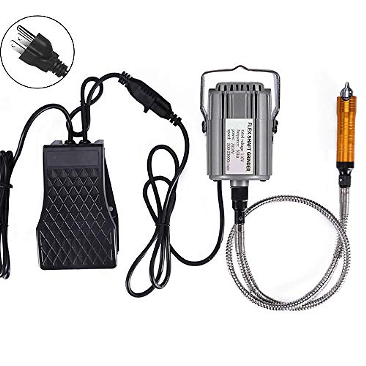 VOTOER Rotary Tool Flex Shaft Hanging Grinder Carver Electric Multi-function Metalworking Tools Repair Kit, Foot Pedal Control, 780W Strong Power, Metal Flexible Shaft, 23000 RPM