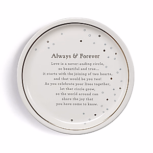 DEMDACO Always and Forever Gold Rimmed 10 inch Stoneware Giving Dinner Plate Platter