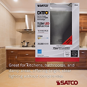 Satco S9634 11.5W BR40 LED Bulb – 2700K Warm White, 940 Lumens, 103° Beam Angle, Dimmable, Medium Base (6 LED Bulbs)