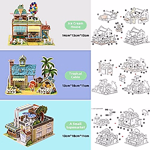 KEENTAME 3D Puzzles Gift Set for Kids DIY Jigsaw Toys Paper and EPS Foam Board and Adults Fun and Creative DIY Model Building kit for Kids Toys for Girls and Boys. (House Series (12 Sets))