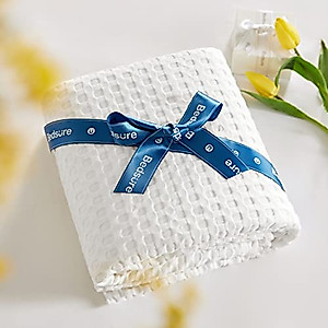Bedsure Cooling Bamboo Waffle Weave Blanket - Soft, Lightweight and Breathable Throw Blankets for Hot Sleepers, Luxury Cotton Throws for Bed, Couch and Sofa, White 50x70Inches