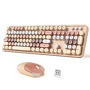 Dilter Wireless Keyboard and Mouse Combo, 104 Keys Full-Sized 2.4 GHz Round Keycap Colorful Keyboards, USB Receiver Plug and Play, for Windows, PC, Laptop, Desktop (Milk Tea)