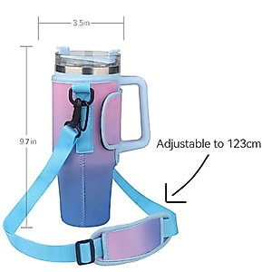Water Bottle Carrier Bag Fits for Stanley H2.0, 40oz Water Bottle Bag and Water Bottle Holder with Adjustable Shoulder Strap for Hiking Travelling Camping (Gradient Purple)