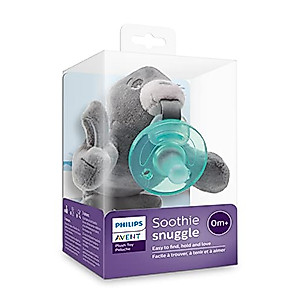 Philips AVENT Soothie Snuggle Pacifier Holder with Detachable Pacifier, 0m+, Seal, SCF347/04- 1 Count (Pack of 1)