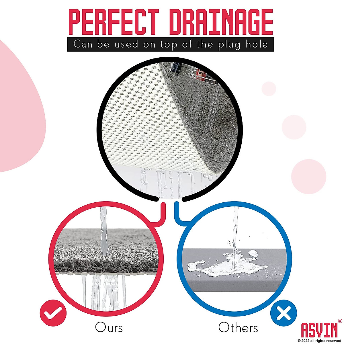 Asvin Soft Textured Bath, Shower, Tub Mat, 24x16 Inch, Phthalate Free, Non Slip Comfort Bathtub Mats with Drain, PVC Loofah Bathroom Mats for Wet Areas, Quick Drying