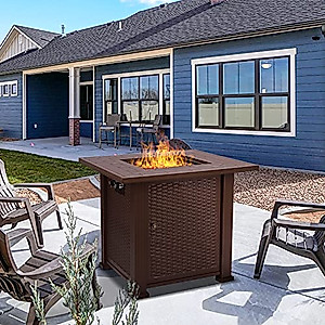 SINGLYFIRE 28 Inch Propane Fire Pit Table Square 2 in 1 Fire Table 50,000 BTU with Cover, Lid and 6.6lbs Lava Rock,Gas Fire Pit Table for Outside Patio, Garden, Backyard, Deck, Brown (SGFP-001C)