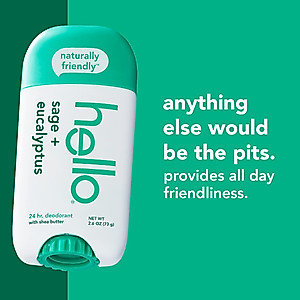 hello White Sage + Eucalyptus Deodorant With Shea Butter for Women + Men, Aluminum Free, Baking Soda Free, Parabens Free, 24 Hour Odor Protection, 2.6 Ounce, 2 Pack