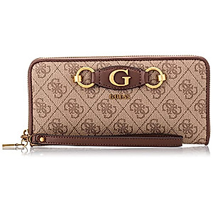 GUESS Izzy Large Zip Around Wallet, Latte Logo/Brown