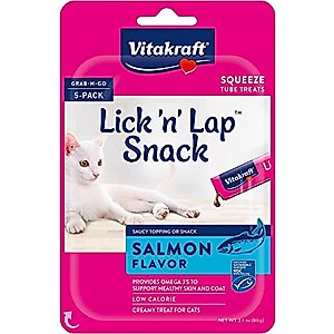 Vitakraft Lick 'n' Lap Creamy Cat Treat - Salmon – Great for Bonding – Low Calorie Interactive Wet Cat Treat​ - 5 Pack