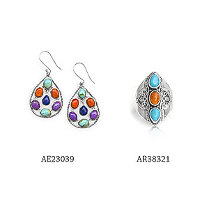 YoTreasure .925 Sterling Silver Turquoise 3 Stone Wide Band Boho Ring