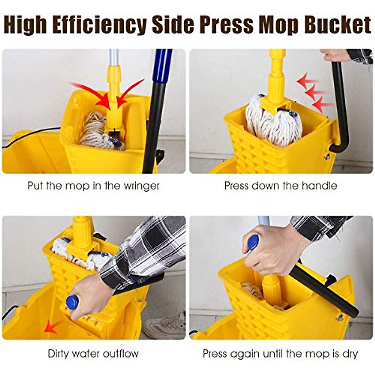 Byroce Commercial Mop Bucket, 26 Quart Capacity, Side Press Cleaning Wringer, Portable Trolley On Wheels, All-in-One Tandem Floor Cleaning Wavebrake, Ideal for Household, Commercial, Restaurant