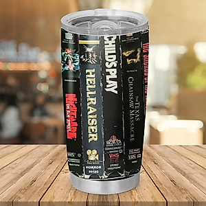 Campfami Nostalgic Retro Style VHS Case Horror Movies Tumbler - Classic Film Halloween Cup, 20oz 30oz Travel Coffee Mug - Gifts for Adults Men Women