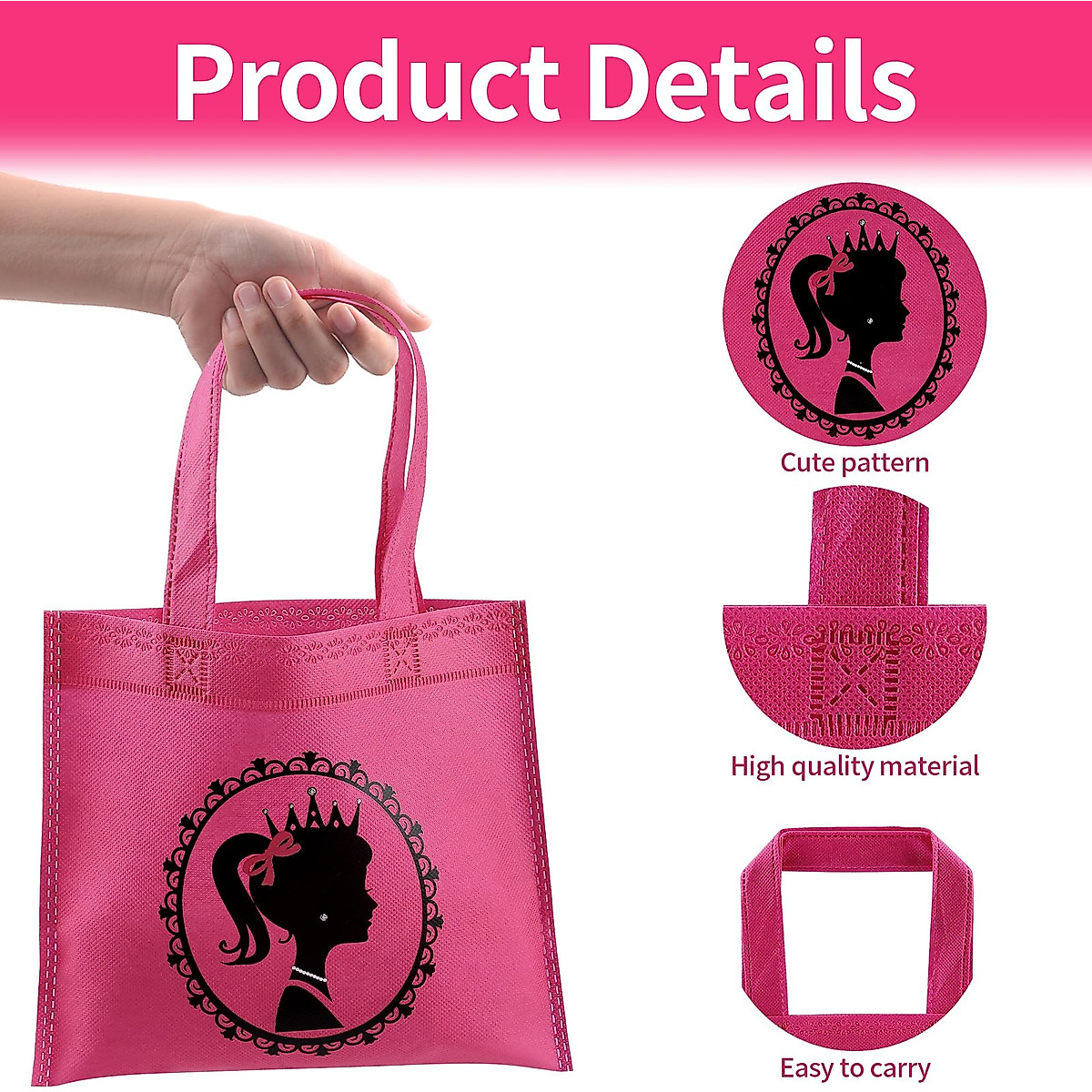 XUWAIDSGN 24 Princess Goodie Bags - Cute Rose Red Party Favor Bags With Handles for Girls' Birthday & Shower Parties