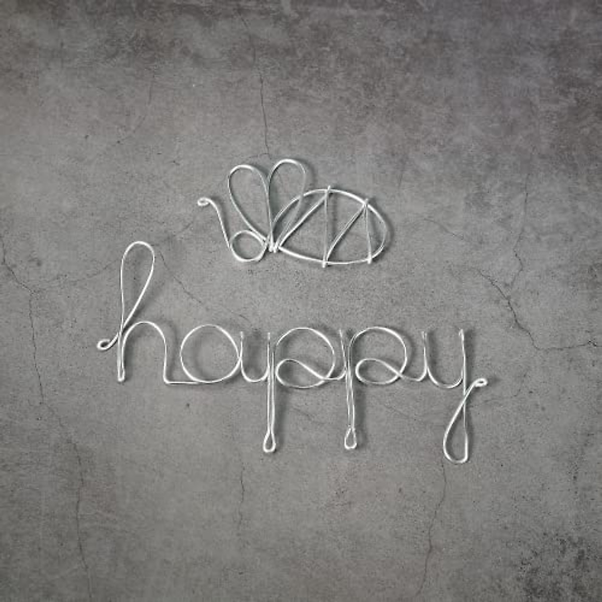 Camellia Bees Bee Happy Wire Wall Art - Bumble Bee Wall Decor - Wire Art - Wire Words - Bee Gift - Bedroom Inspo - Wire Sign (Silver)