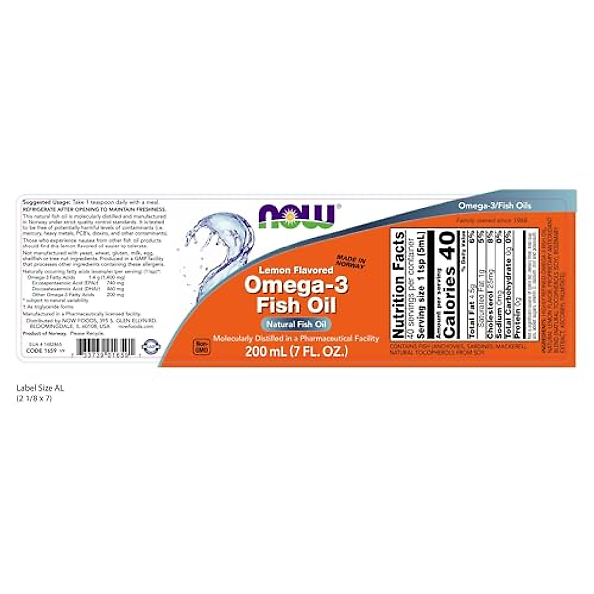 NOW Foods Supplements, Omega-3 Fish Oil Liquid, Molecularly Distilled, Lemon Flavored, 7-Ounce
