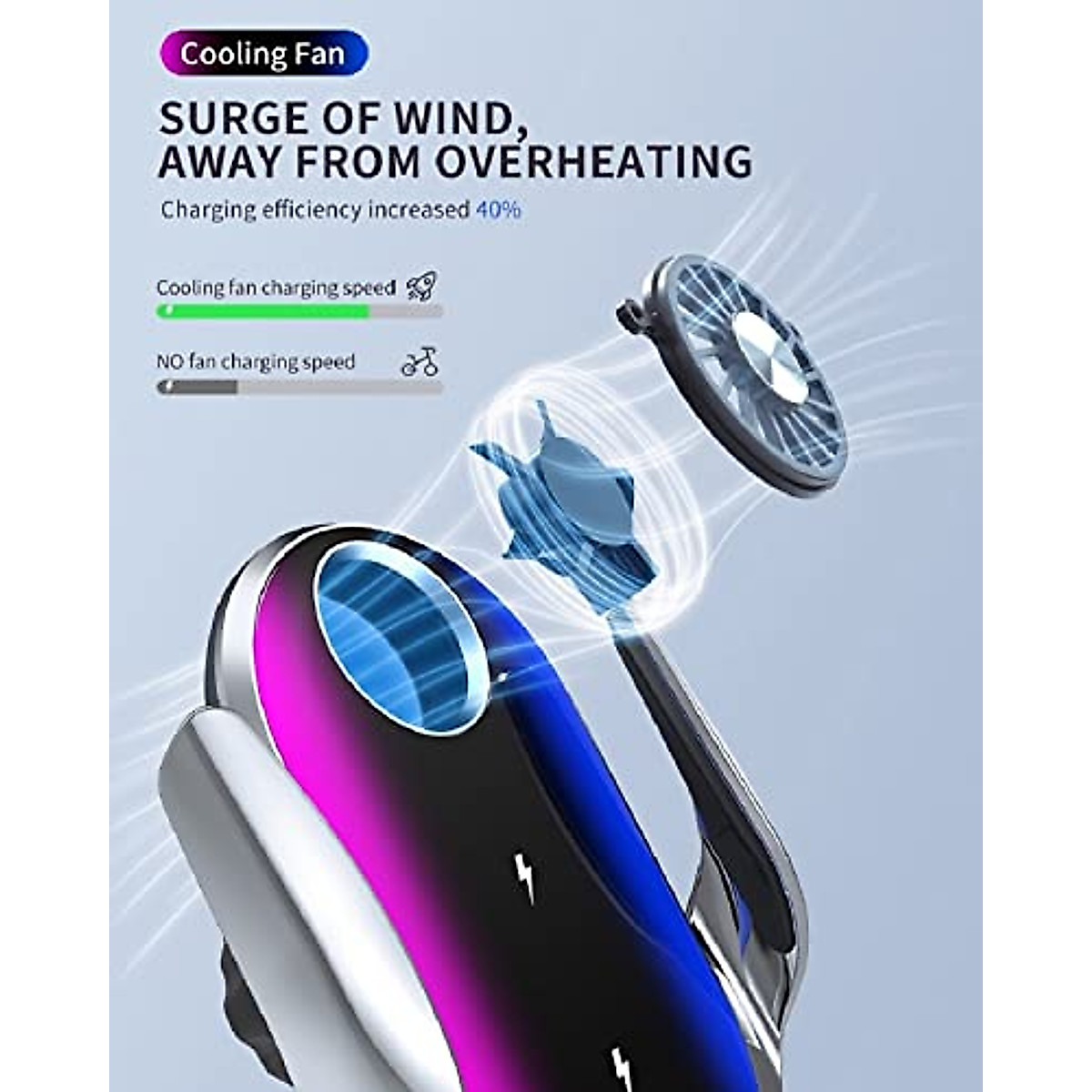 MAKAQI Wireless Car Charger, Cooling Fan Cup Holder Phone Mount Wireless Charger for Tesla, Smart Sensor Clamping Car Charger Mount for iPhone 14 13 12 Pro Max 11 10 8, Samsung Galaxy S23 S22 Flip4 3