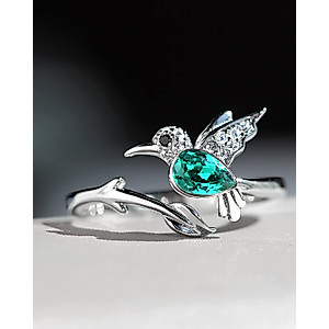 Jewever 925 Sterling Silver Hummingbird ring with Blue Cubic Zirconia for Women Jewelry Gift Silvery Adjustable 6-9#