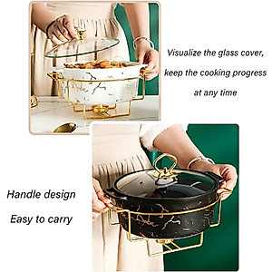 Food Warmer for Parties Buffets, Food Warming Tray Round Chafing Dish Buffet Set, Ceramic Marble Finish Chafer with Glass Lid, Chafer and Buffet Warmer Set for Buffet Weddings Parties