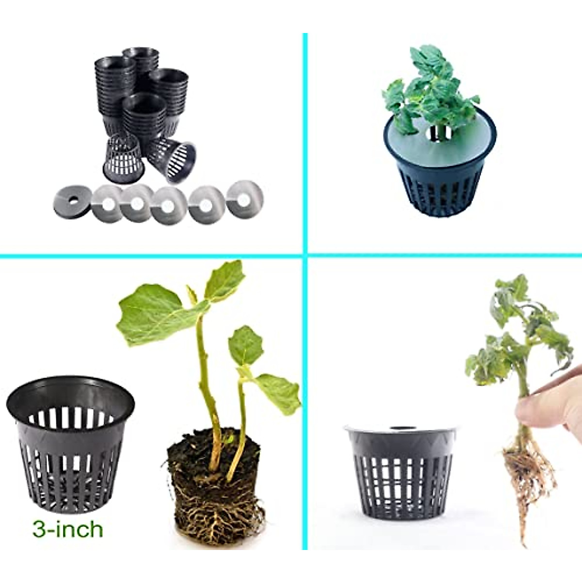 HORTIPOTS 3 Inch Net Pot Wide Lip Design Mesh Cup with Reflective Net Cup Lids (32 Set)-Not Real 3 inch When You Measure it.