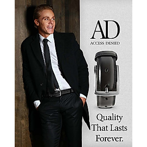 Access Denied Genuine Leather Dress Belts For Men - Mens Belt For Suits, Jeans, Uniform Black Belt - Designed in the USA