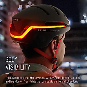 LIVALL EVO21 Smart Bike Helmet with Light, Smart Helmet with Wide-Angle Light | Turn Signals | Brake Warning Light | Fall Detection, Bike Helmets for Men Women, Bicycle Helmet for Urban Commuter