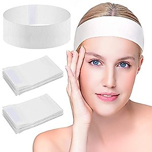 Sublaga 150 Count Disposable Headbands, White, Breathable Elastic Non-woven Fabric, Convenient for Facials, Esthetician Supplies, Salon, Day Spa, Hotel and Travel, Hairband for Women's Hair