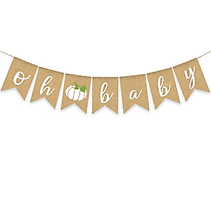 Gankbite White Pumpkin Baby Shower Fall Banner Gender Neutral Autumn Welcome Baby Burlap Garland Decor
