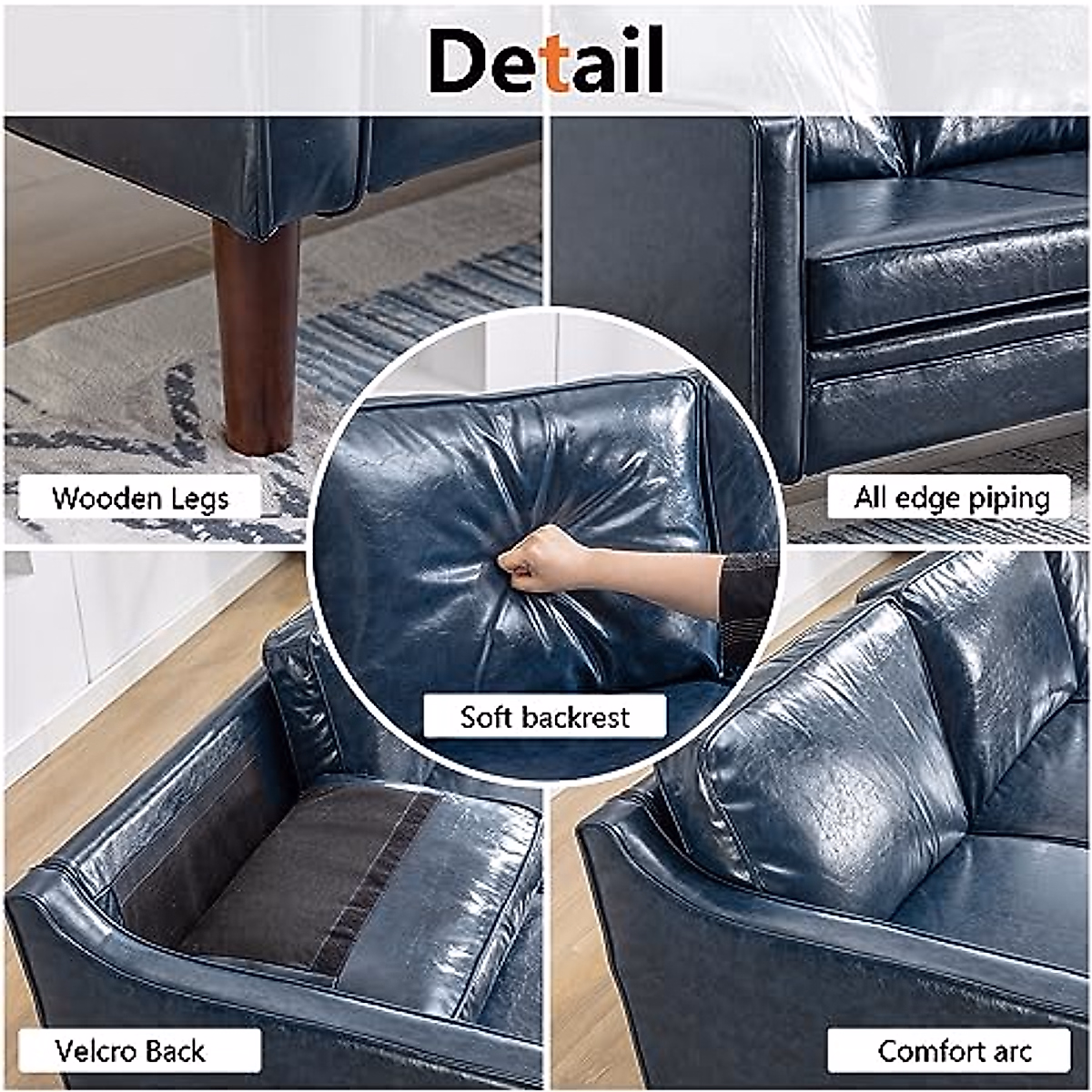 NATUREFOLLOW Sofas for Living Room, Mid Century Modern Couch with 3 Deep Seater, Size 79"x32"x33", Faux Leather, Comfy Couch for Living Room, Small Spaces, Apartment (Navy)