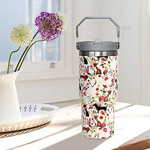 Chihuahua Tumbler - Dog Lovers Gifts for Women- with Handle and Straw, Stainless Steel Vacuum Insulated Flip Straw 30 oz - Spill Proof Coffee Travel Mug Chihuahua Lovers Gifts