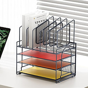 Marbrasse Mesh Desk Organizer, 4-Tier Mesh Desk File Organizer with 5 Vertical File Holders, Multifunction Desktop Organizer, Desk Organizers and Accessories for Home Office School,Grey