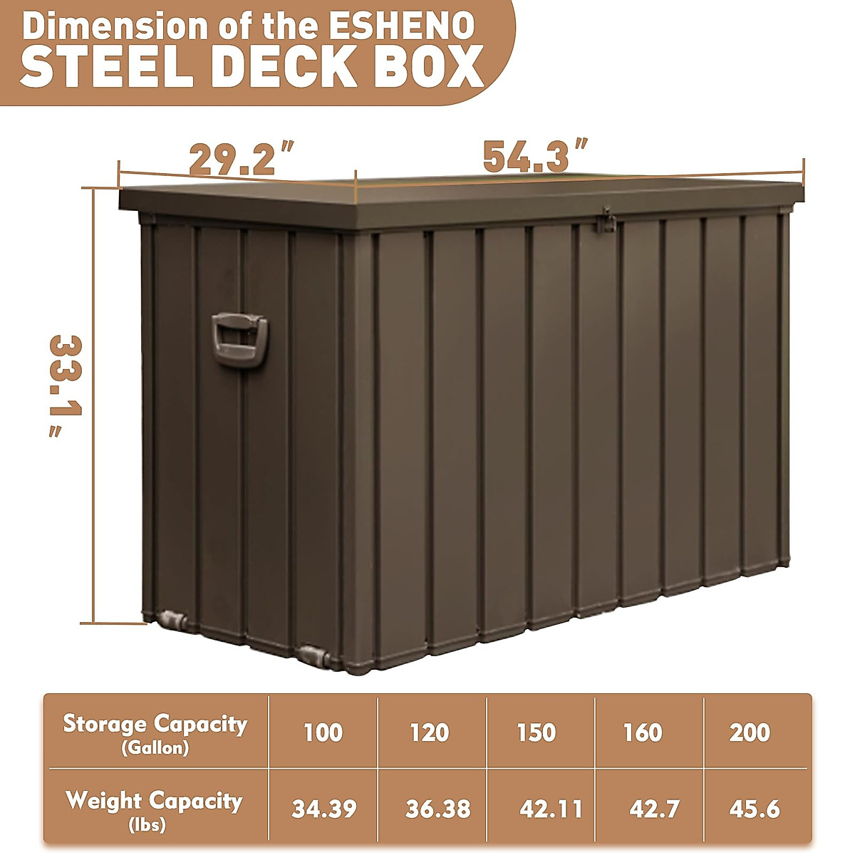 200 Gallon Deck Box, Large Steel Outdoor Storage Box Waterproof, Lockable Patio Storage Box with Side Handle & Mobility Rollers, Outdoor Deck Box Storage Cabinet for Outside Cushions, Garden Tools