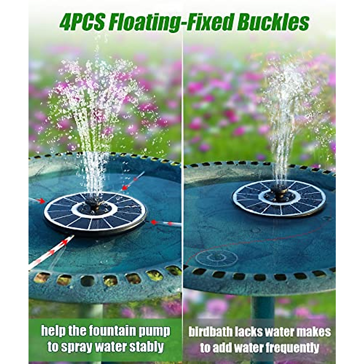 SZMP Solar Fountain 2024 Upgraded 100% Glass Panel, 3.5W Floating Solar Powered Water Pump Built-in 2000 Battery with 7 Nozzle & 4 Fixer, Solar Bird Bath Fountains for Garden, Pond, Outdoor (White)