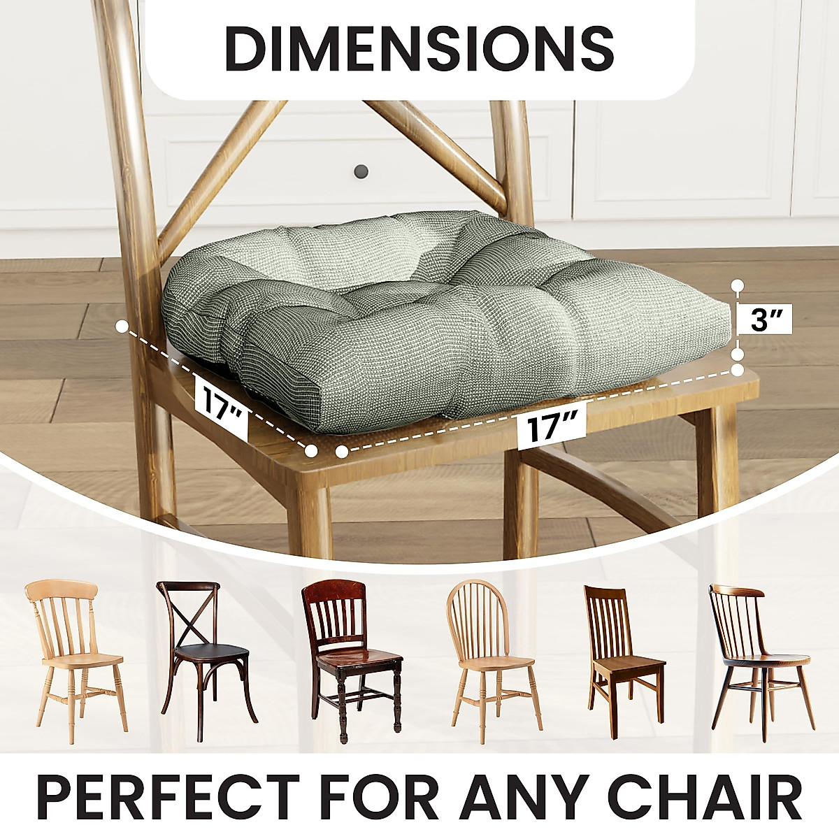 Klear Vu Gripper Overstuffed Universal Non-Slip Dining Chair Cushions for Kitchen Decor or Office Use, U-Shaped Skid-Proof Seat Pad, 17x17 Inches, 2 Count (Pack of 1), Solid Spa Green